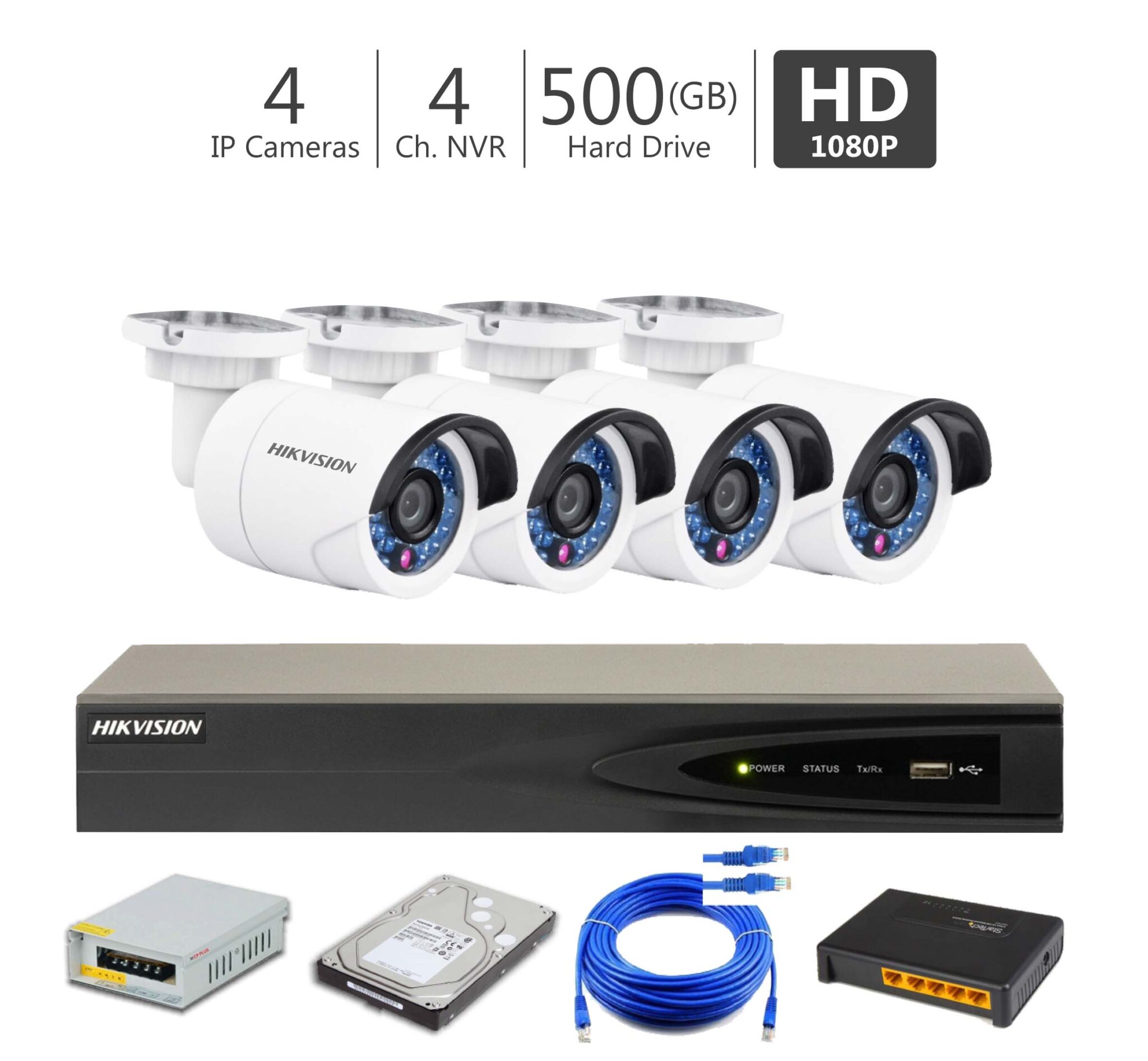 4 Full HD IP Camera Package - HIKVISION Store Pakistan